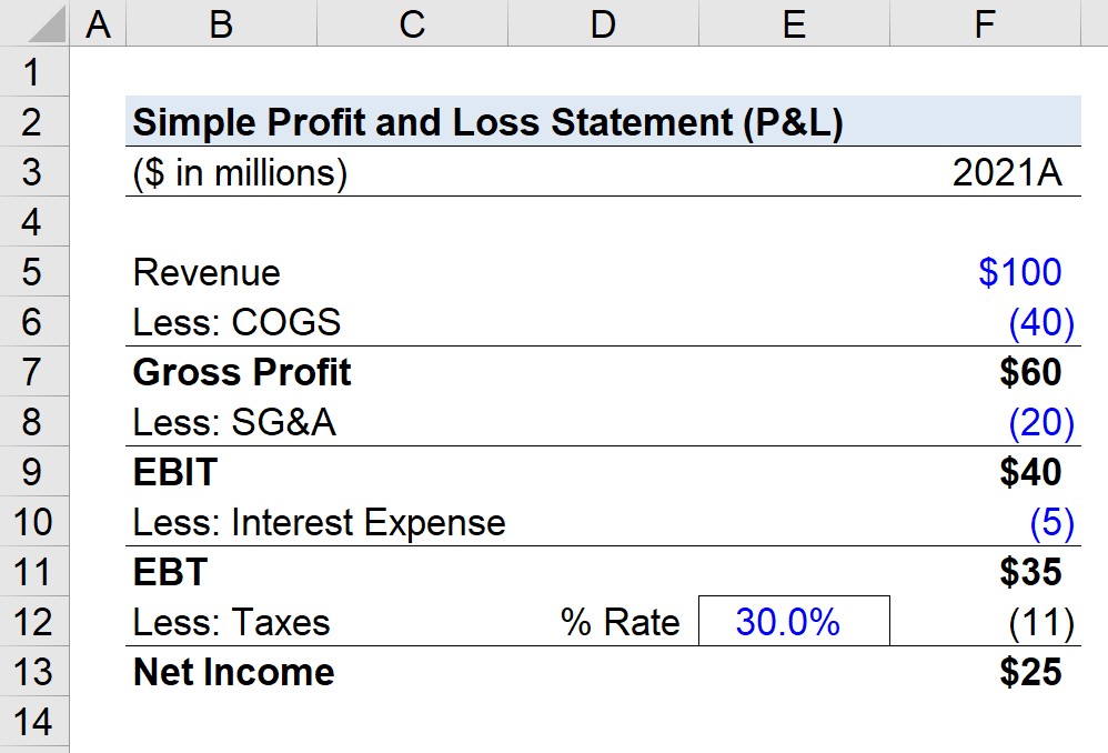 Profit And Loss Statement P L Template Example