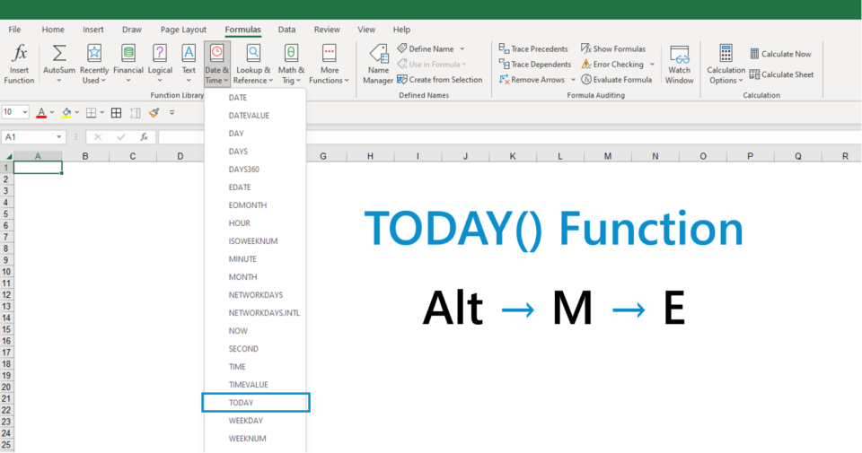 Excel TODAY Function Formula Calculation Example