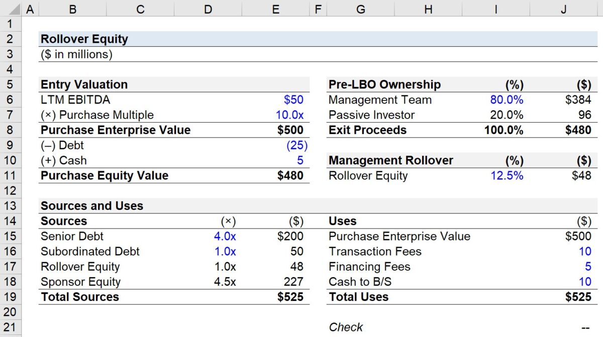 Rollover Equity | Formula + Calculator